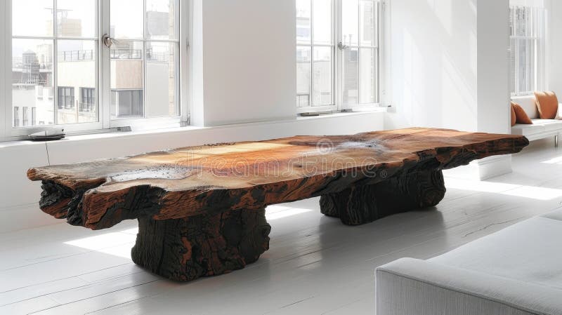 Modern Stylish Dining Room with Slab Wood Table. Beautiful Interior ...