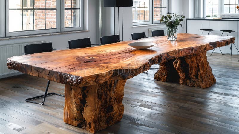 Modern Stylish Dining Room with Slab Wood Table. Beautiful Interior ...