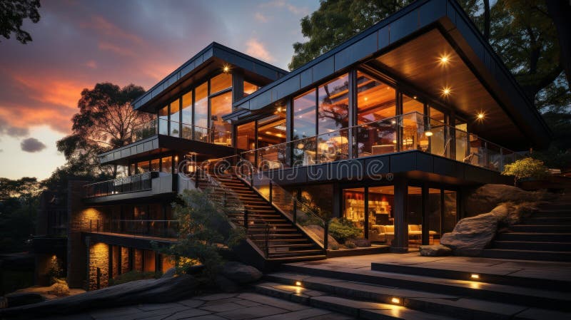 A Modern Stylish House in Middle of the Forest Generative AI Stock ...