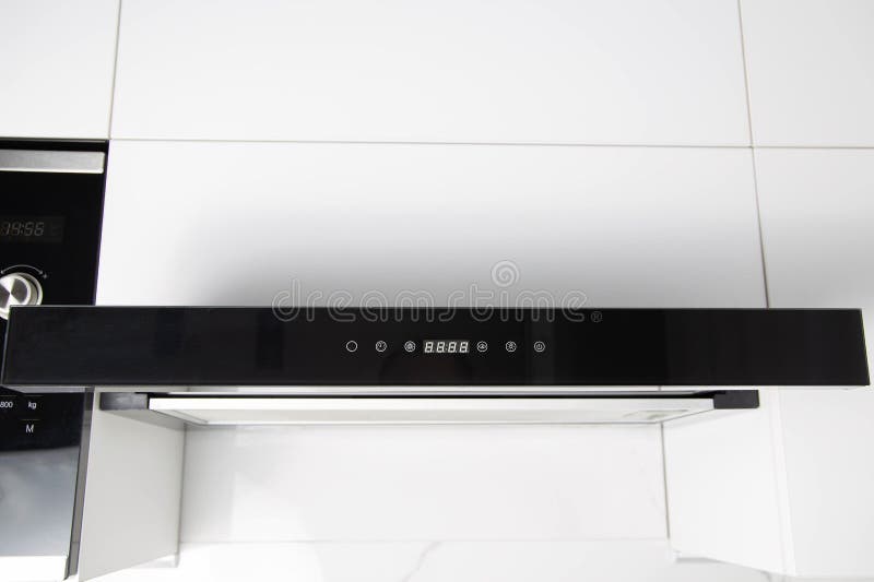 Modern Stylish Kitchen Hood with Touch Control. Black Range Hood in a ...