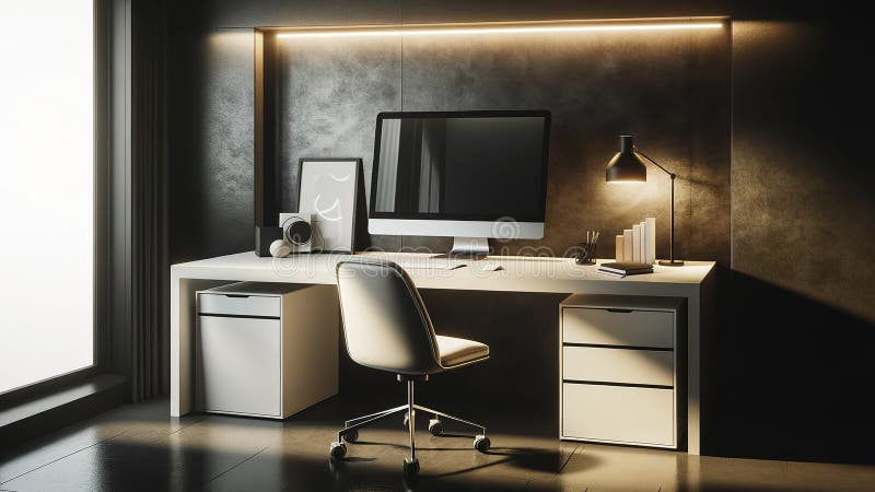 Modern and Stylish Office Desk Setup, Computer Mockup on a Sleek Table ...