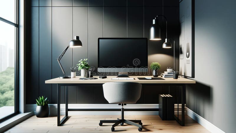 Modern and Stylish Office Desk Setup, Computer Mockup on a Sleek Table ...