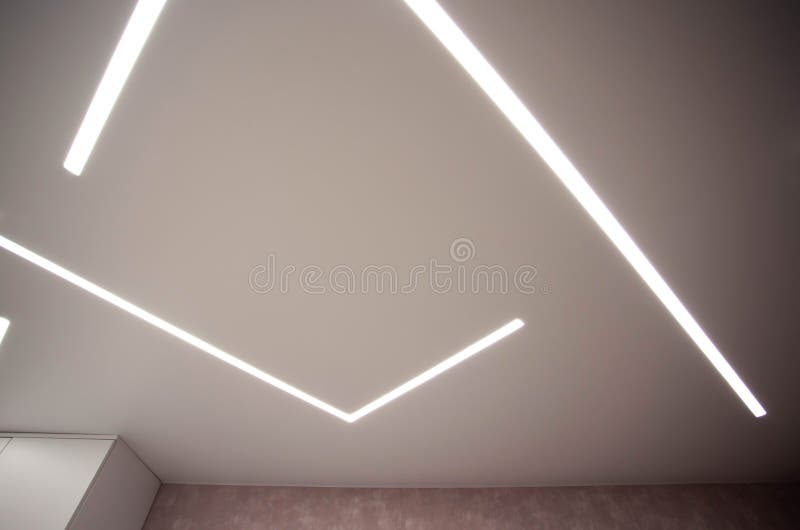 Modern Stylish Stretch Ceiling Led Light Lines Designer Geometric Stock ...