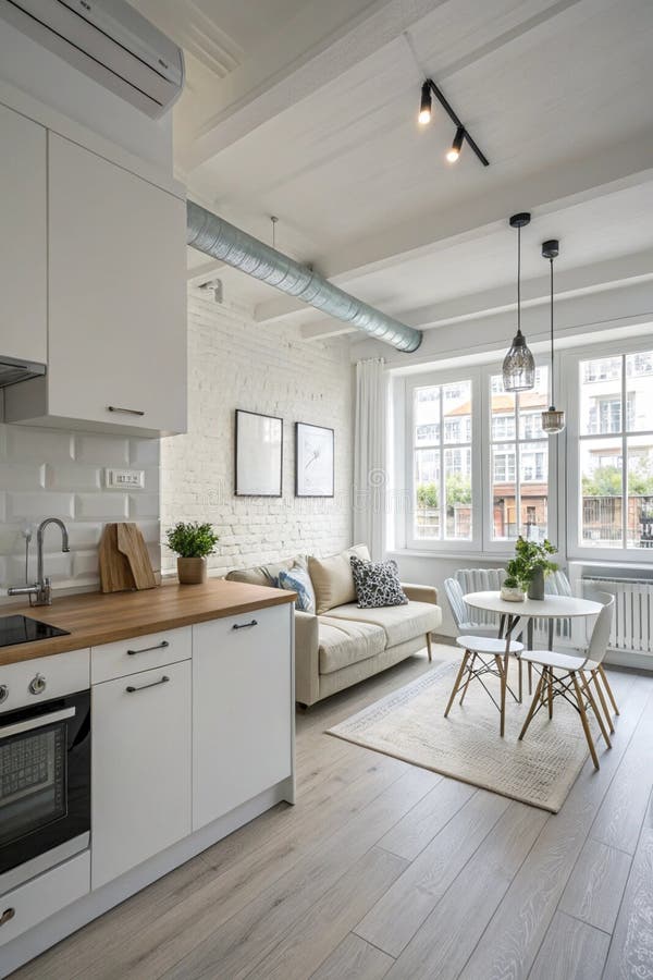 Modern and Stylish Studio Apartment with Kitchenette Stock Illustration ...