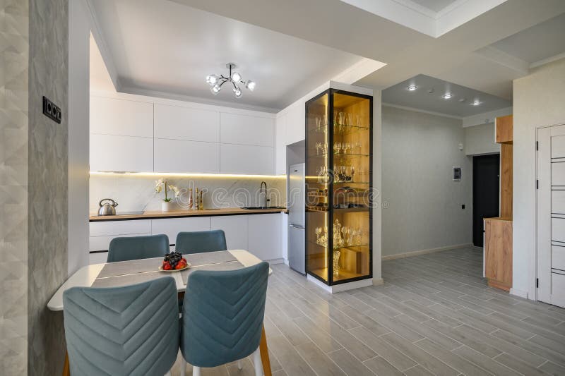 Modern and Stylish White Kitchen in Studio Apartment Stock Image ...