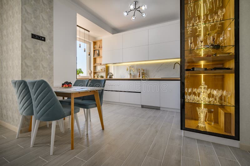 Modern and Stylish White Kitchen in Studio Apartment Stock Image ...