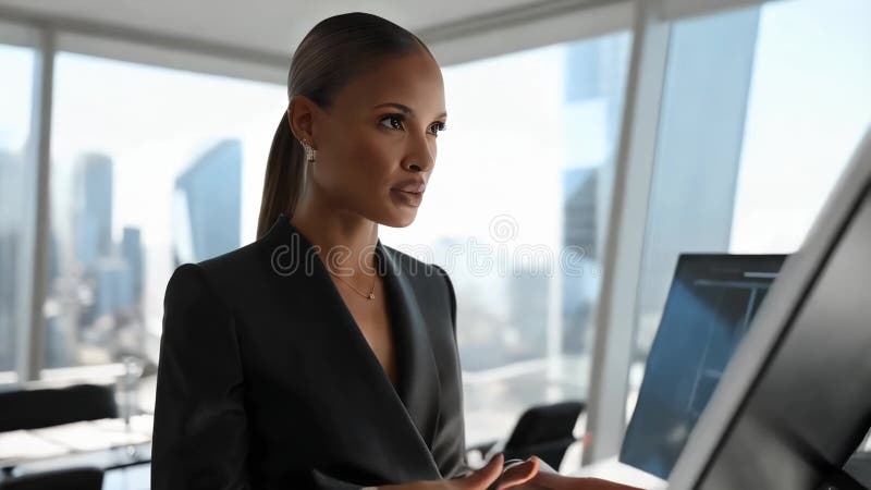 A Modern, Stylish Woman Confidently Leads a Team in a High Tech Office ...
