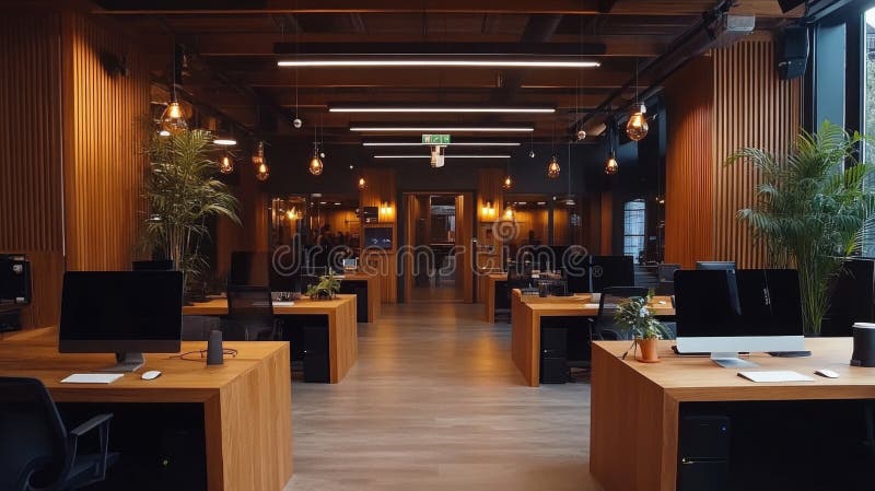 Modern and Stylish Wooden Office Interior Design Stock Illustration ...