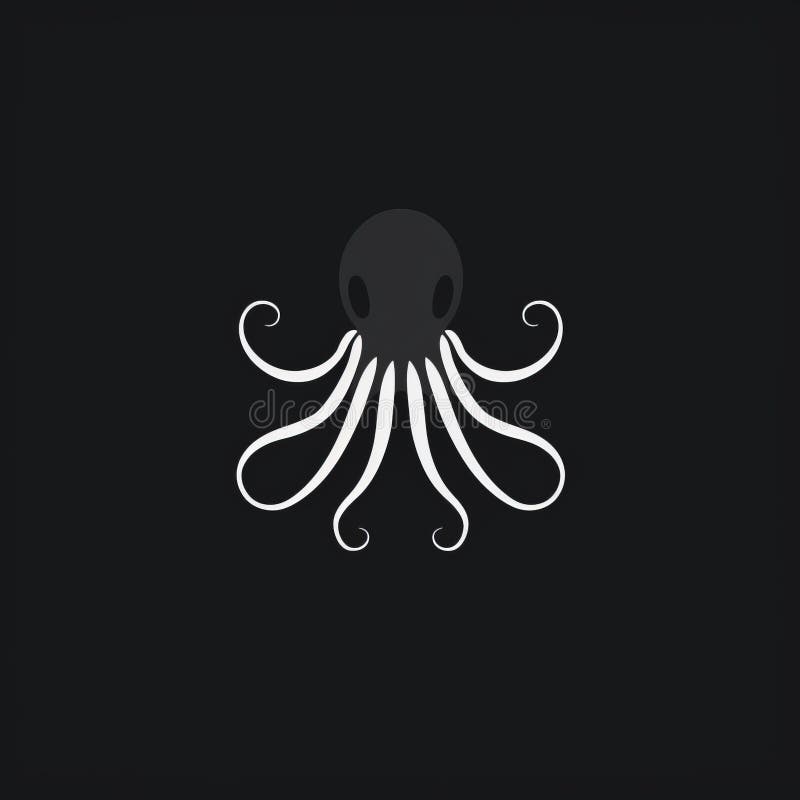 Minimalist Octopus Icon: Aggressive Silhouette in Black and White Stock ...