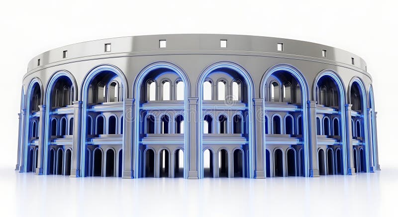 Futuristic Colosseum: a Sleek Render with Neon Blue Accents Stock ...
