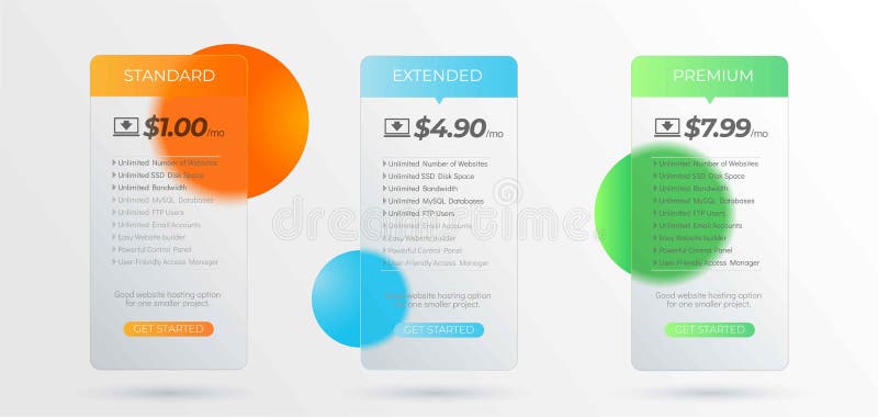 Modern Subscription Plan Table Template. Web Hosting Pricing Plans for ...