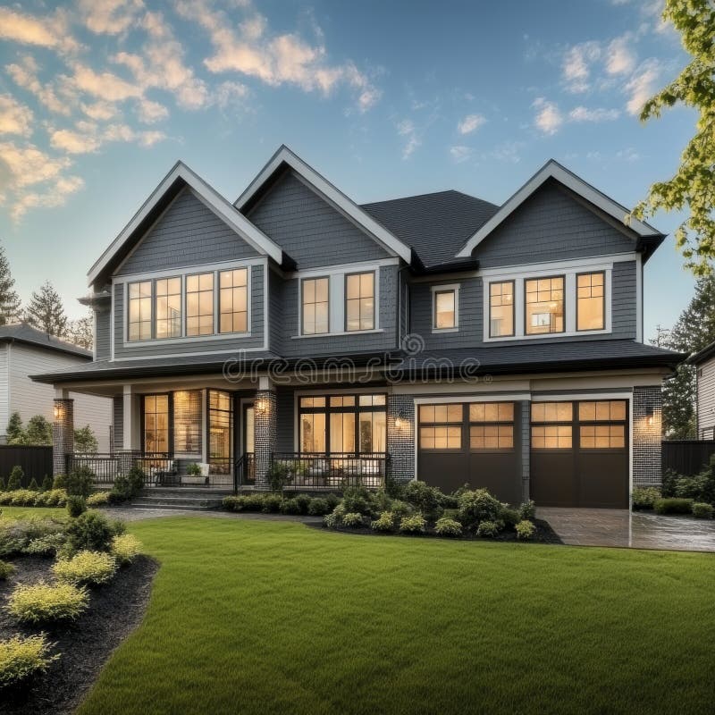 Modern Suburban Home with Large Front Yard, Double Garage, and Inviting ...