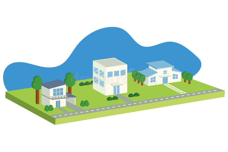 Modern Suburban Home Row. Vector Stock Illustration - Illustration of ...