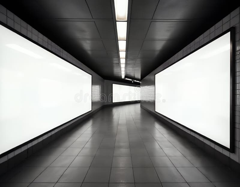 Modern Subway Corridor with Illuminated Billboards Architecture Stock ...
