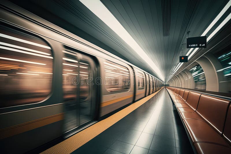 Modern Subway with Sleek Trains and Comfortable Seating, Speeding ...