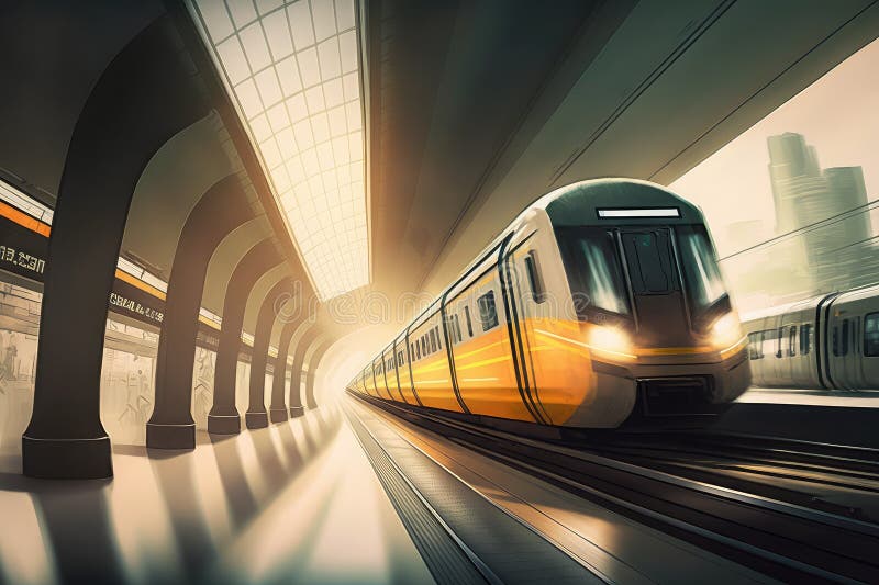Modern Subway with Sleek Trains and Comfortable Seating, Speeding ...