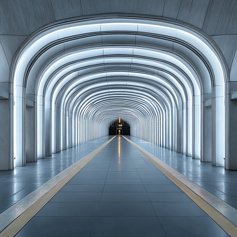 Modern Subway Station Featuring Symmetrical Lines and Illuminated ...