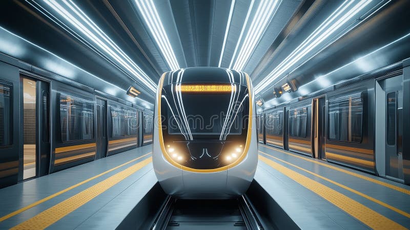 Modern Subway Station with Illuminated Train and Platform, Clean ...