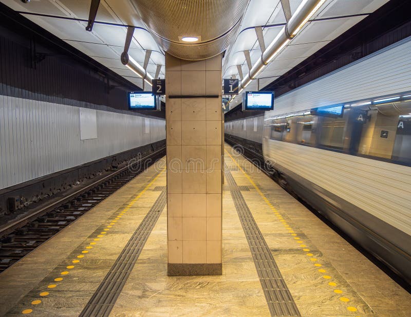 Modern Subway Station with Moving Train Editorial Stock Image - Image ...