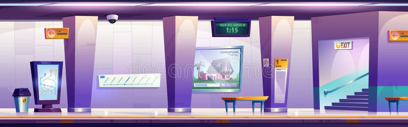 Modern Subway Station Platform Interior Stock Vector - Illustration of ...