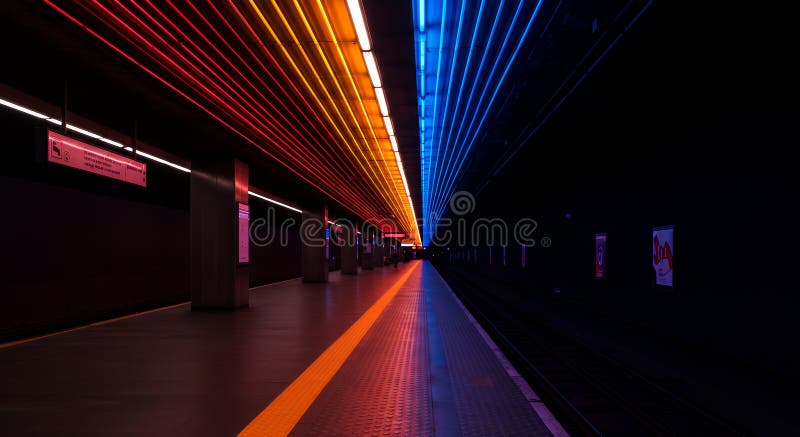 Modern Subway Station Vibrant Lighting Abstract Geometric Design Stock ...