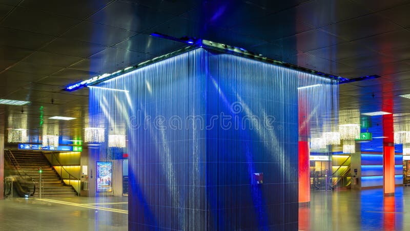 Modern Subway Station of Zurich with Cascading Water Feature Editorial ...