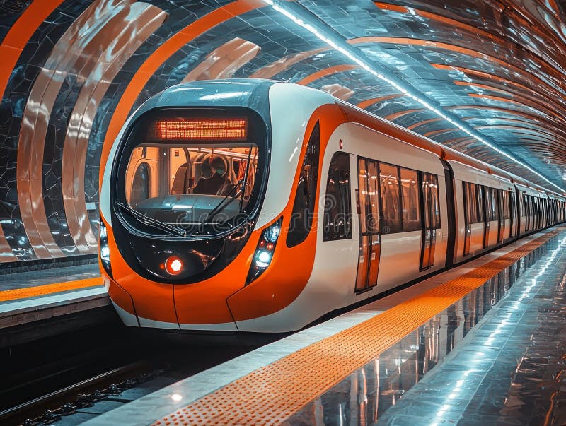 Modern Subway Train Approaches Beautifully Designed Urban Station ...