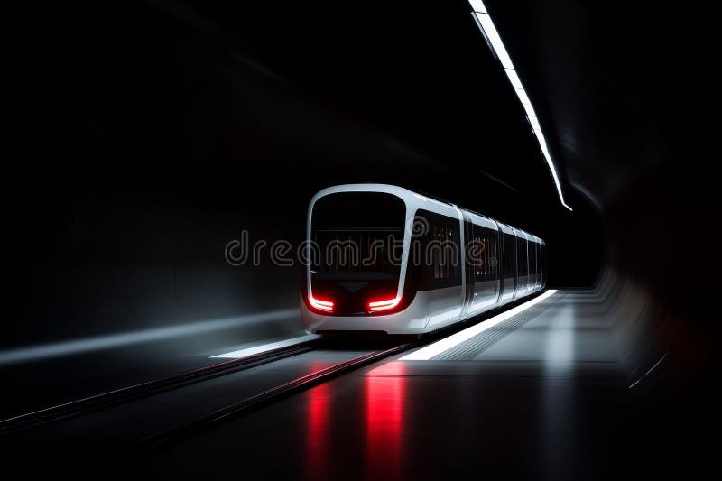 Futuristic Subway Train Arriving at Underground Station in a Dimly Lit ...