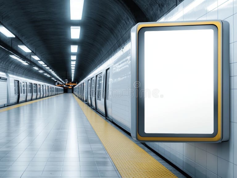 Modern Subway Train with Blank Ad Spaces Stands at a Platform. - Ai ...
