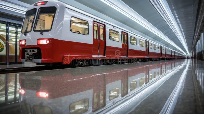 Modern Subway Train at Empty Subway Station. Express Railway Stock ...