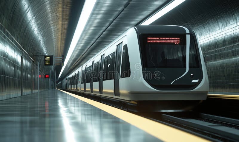 Modern Subway Train at Sleek Underground Station with Illuminated ...