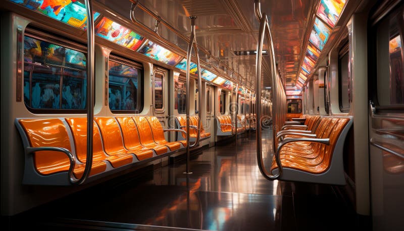 Modern Subway Train Speeding through Underground, Illuminating Blue ...