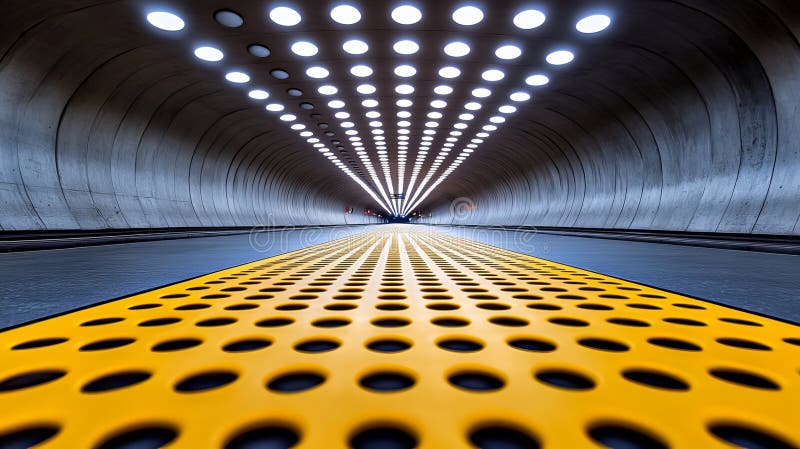 Modern Subway Tunnel with Illuminated Ceiling, Symmetrical Architecture ...