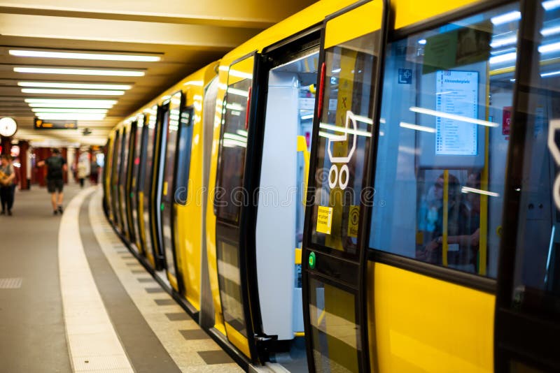 Modern Subway. Yellow Train at the Station Editorial Stock Photo ...