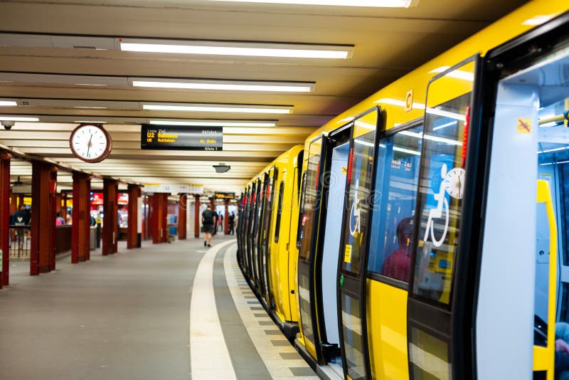Modern Subway. Yellow Train at the Station Editorial Stock Image ...
