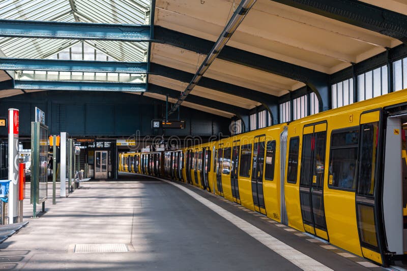 Modern Subway. Yellow Train at the Station Stock Photo - Image of ...