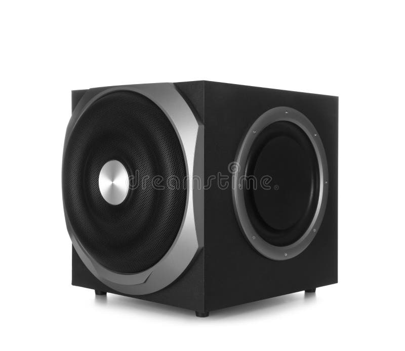 Modern Subwoofer Isolated on White. Powerful Audio Speaker Stock Image ...