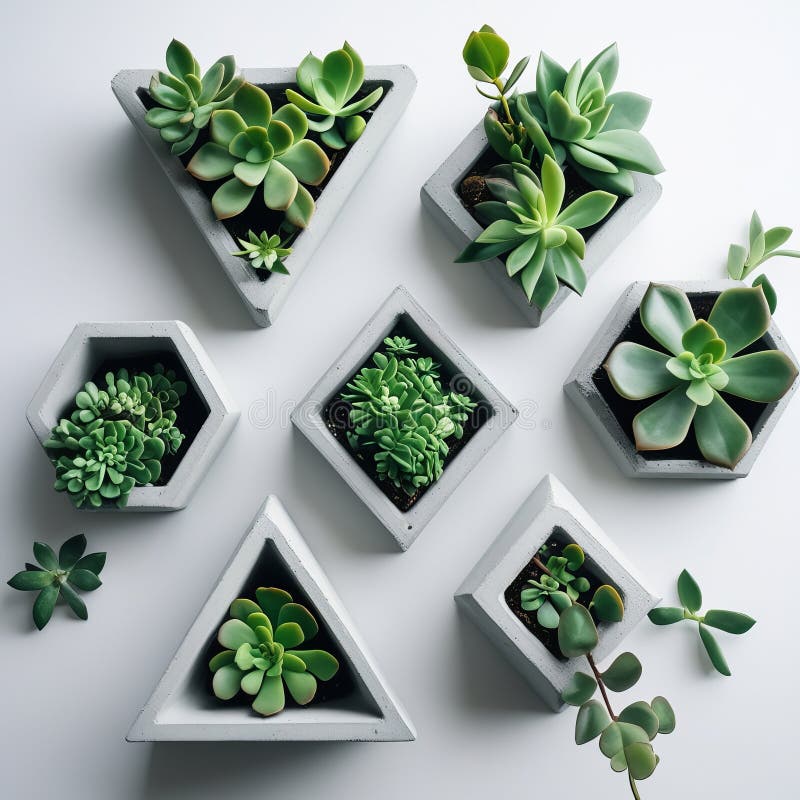 Modern Succulent Arrangement in Geometric Cement Planters Stock ...