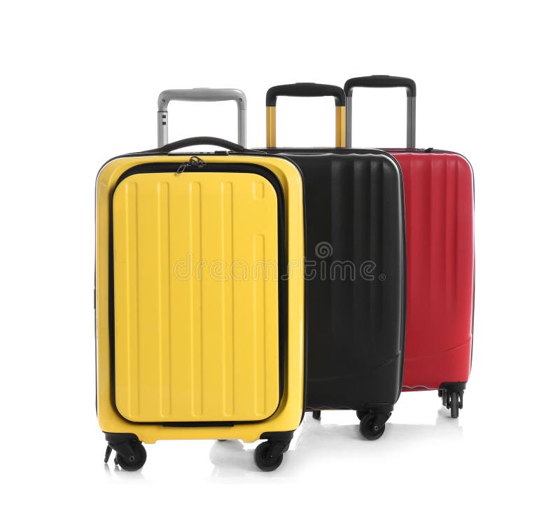 Modern Suitcases for Travelling on White Stock Image - Image of plastic ...
