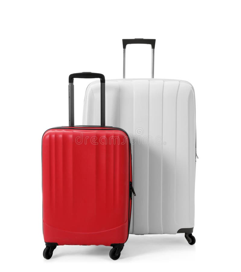 Modern Suitcases for Travelling on White Stock Image - Image of plastic ...