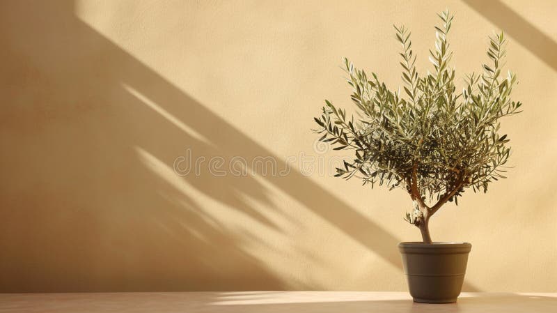 Modern Summer Minimal of Olive Tree Table in Sunlight with Long Shadow ...
