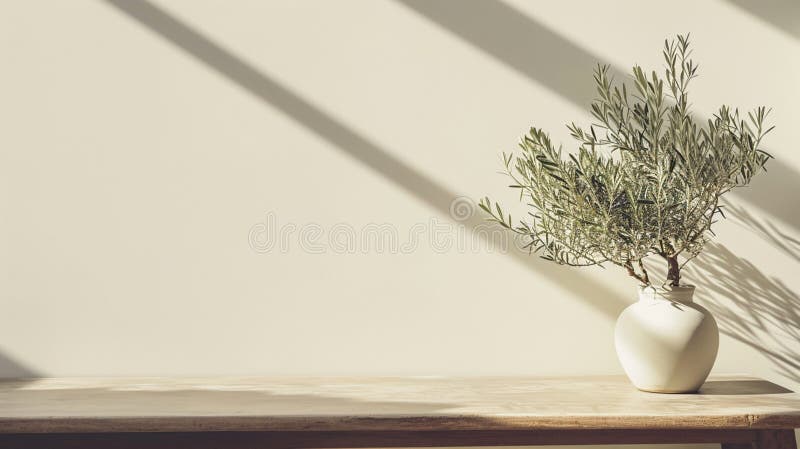 Modern Summer Minimal of Olive Tree Table in Sunlight with Long Shadow ...