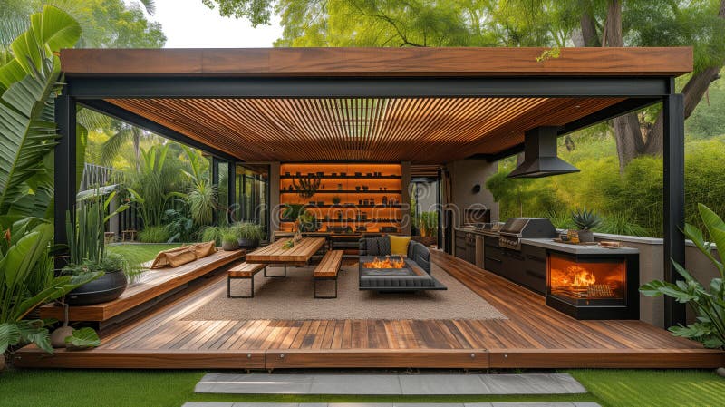 Modern Summer Outdoor Kitchen Stock Illustration - Illustration of ...