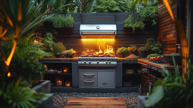 Modern Summer Outdoor Kitchen Stock Illustration - Illustration of ...