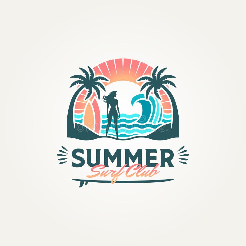 Modern Summer Surf Club Label Logo Vector Illustration Design Stock ...