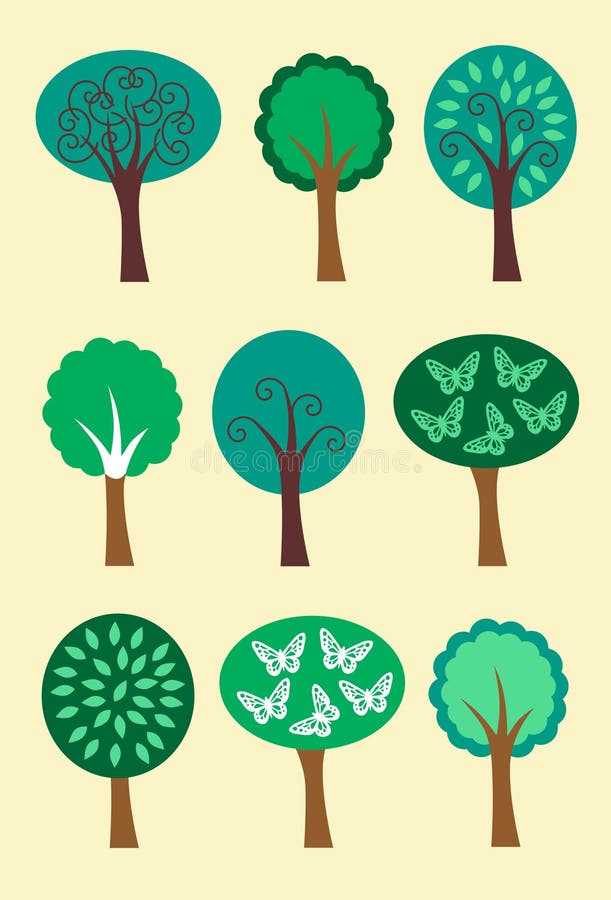 Modern Summer Trees Icons Illustrations 1 Stock Vector - Illustration ...