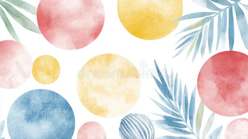 Modern Summer Watercolor Composition with Pastel Textures and Patterns ...