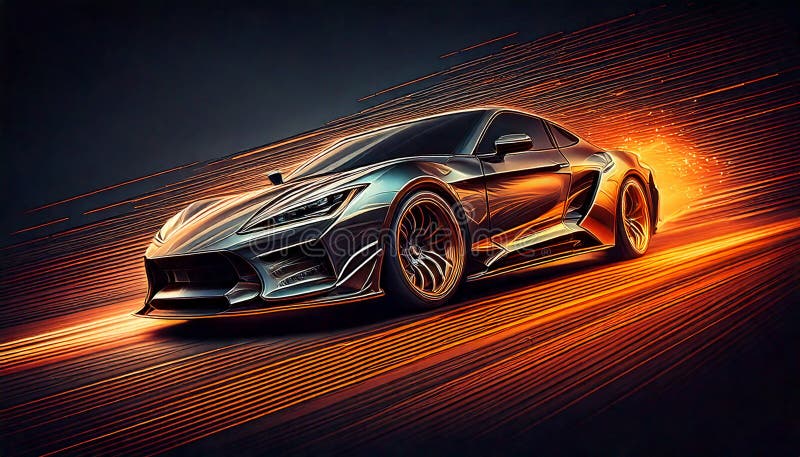 Modern Supercar Racing through City Lights at Full Speed Stock ...