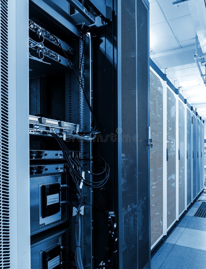 Close Up Cloud Storage System Panel Modern with Hard Drives Blue Ton ...