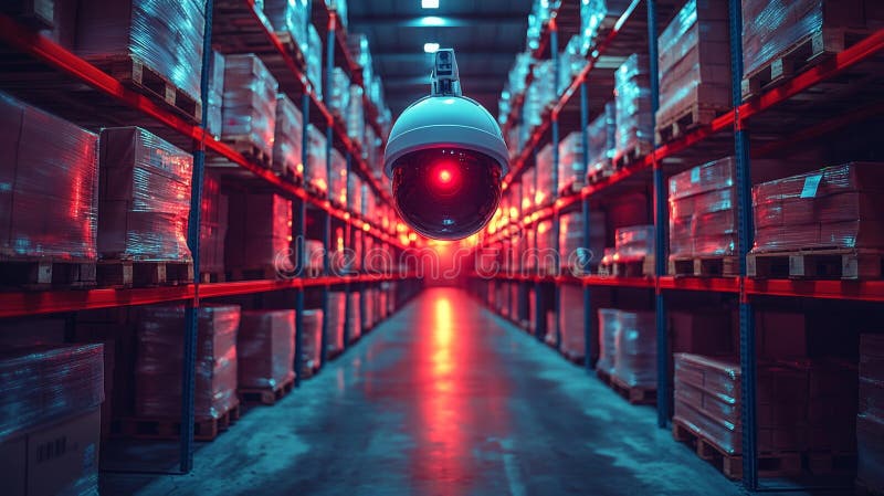 Surveillance Camera in Warehouse Aisle Generative AI Stock Illustration ...